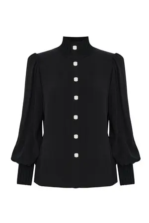 EXQUISE Relaxed High Neck Knit Shirt