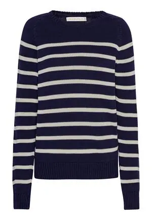 GROBUND Helga Striped Knit Blouse - Blue