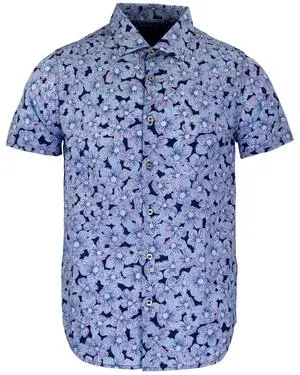 LORDS OF HARLECH George All Over Flowers Shirt - Blue