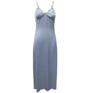 RIVIERA SOIRÉE Taylor Bejeweled Satin Maxi Dress - Blue
