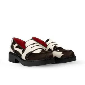 ROSAMUND MUIR LONDON Stratford Cow Print Calf Hair Loafers - Black/brown