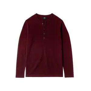 OTHER UK Men's Red Long Sleeve Henley T-shirt - Oxblood