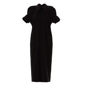 JULIA ALLERT Collared Puff Sleeve Midi Dress - Black