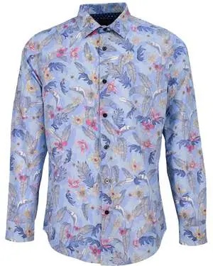 LORDS OF HARLECH Norman Falling Flowers Shirt - Blue