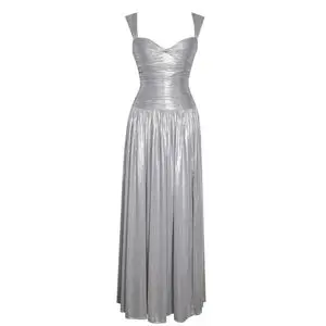 MISS CIRCLE NEW YORK Palmer Glitter Drop Waist Maxi Dress - Silver
