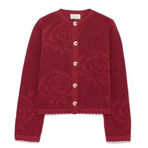 PERALUNA Helena Crochet Knit Cardigan - Red