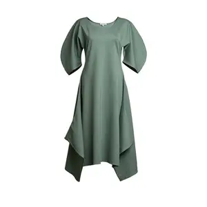 Puff Sleeve Asymmetric Midi Dresses