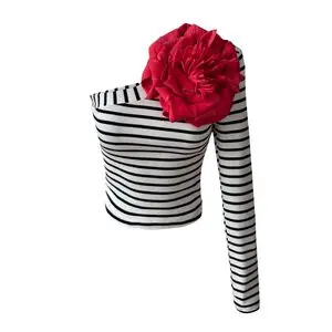 LONDON ATELIER BYPRODUCT One-shoulder Top - Black/white/red