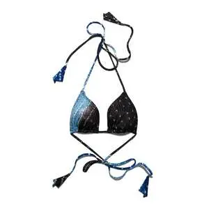 O NIKI Printed Triangle Bikini Top - Black/blue