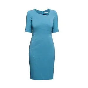 RUMOUR LONDON Fitted Knee-length Dress With Asymmetrical Neckline - Blue