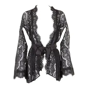 BELLE ET BON BON Eva Noir Kimono Backless Lace Kimono - Black