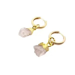 HARFI Raw Rose Quartz Huggie Earrings - Orange