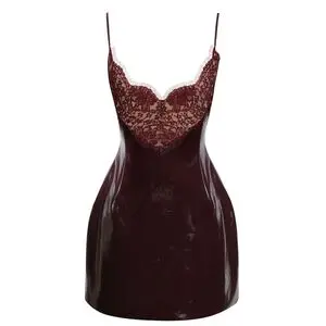 MISS CIRCLE NEW YORK Vegan Leather Mini Dress With Lace - Brown