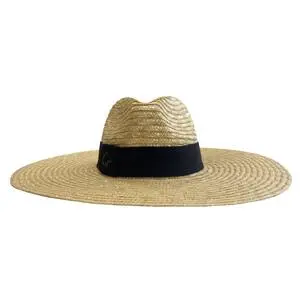 CHANEL JOAN ELKAYAM Logo Embellished Wide Brim Straw Fedora
