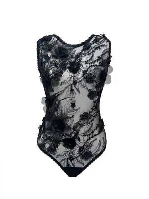 CAROL COELHO Embroidered Tulle Bodysuit - Black