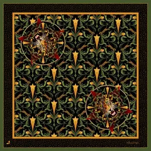 Henelle Gold / Black / Neutrals Hollywood Nights Large Silk Scarf - Gold/black