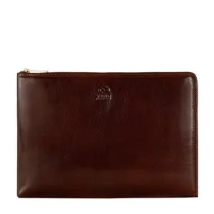TIME RESISTANCE Leather Clutch Purse - Brown