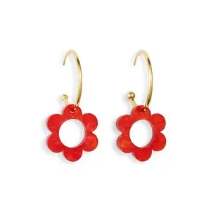TOOLALLY Charming Flower Hoop Earrings - Red/gold/yellow