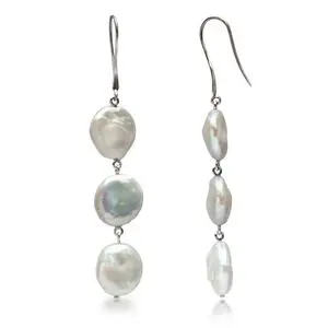 THE JEWELLERY STORE LONDON Sterling Silver Keshi Pearl Coin Dangle Earrings - Silver/white