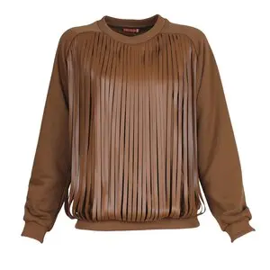 LALIPOP DESIGN Walnut Sweatshirt With Vegan Leather Fringes - Brown