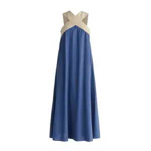 PAISIE Cross Strap Halterneck Maxi Dress - Blue