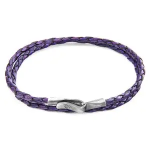 ANCHOR & CREW Braided Leather Bracelet With Sterling Silver Clasp - Pink/silver