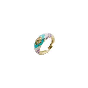 SPERO LONDON Sterling Silver Enamel Diamond Dome Ring - Blue/gold