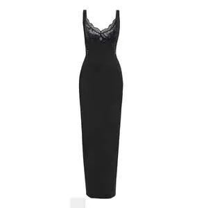 NISSA Lace-detail Crepe Maxi Dress