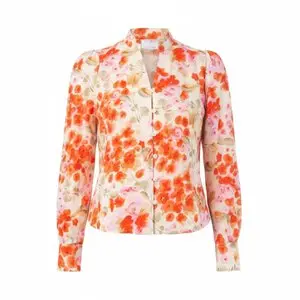 FRANCHETTI BOND Filide Pansies Ruffle Neck Blouse - Red