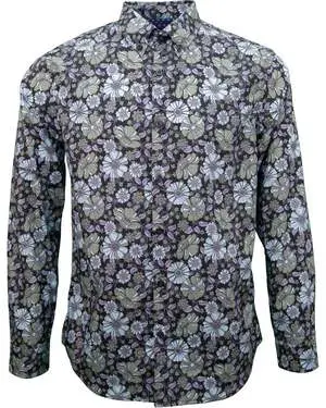 LORDS OF HARLECH Mitchell Vesuvio Floral Shirt Charcoal - Black