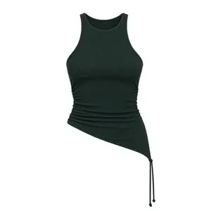 Sab Studio Asymmetric Ruched Racerback Tank Top - Black