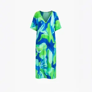 Haris Cotton Curve A-line Cami Printed Linen Dress - Blue/green