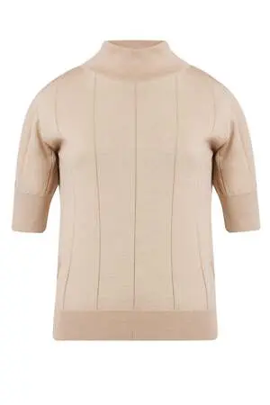 PERALUNA Fine Knit Short Sleeve Blouse - Brown