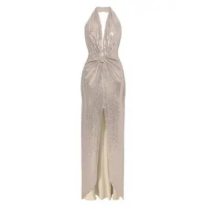 NISSA Sequin Backless Maxi Dress - Silver