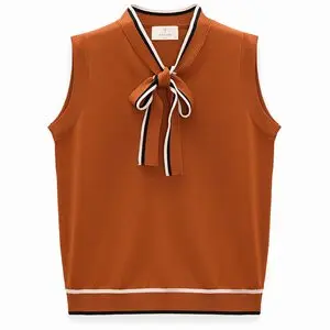 PERALUNA Knit Bow-tied Sleeveless Blouse - Orange