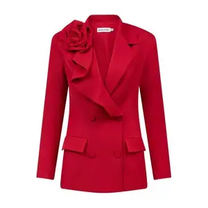 SOUR FIGS Rose-detail Double-breasted Blazer - Red