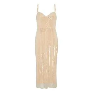 SOUR FIGS Sequin Tulle Corset Midi Dress - Gold/yellow