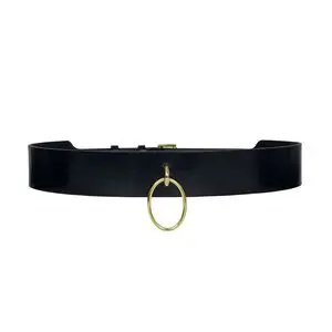 HAUTE CUIR Leather Waist Belt With Oval Ring - Black