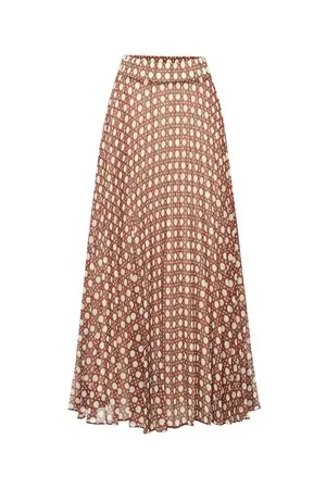 EXQUISE Patterned Pleated Midi Skirt - Brown