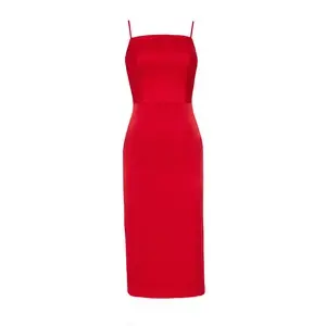 NOMI FAME Crepe Satin Midi Dress With Straps - Red