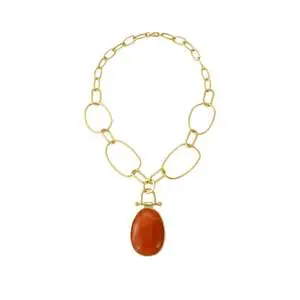 RARE MATTERS JEWELRY Luxe Oval Aventurine Pendant Chain Necklace - Red