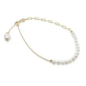 CLEMENCE WREN Adjustable Slider Pearl Bracelet - Gold