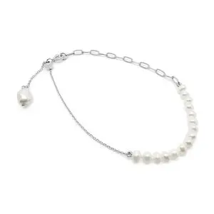 CLEMENCE WREN Adjustable Slider Pearl Bracelet - Silver