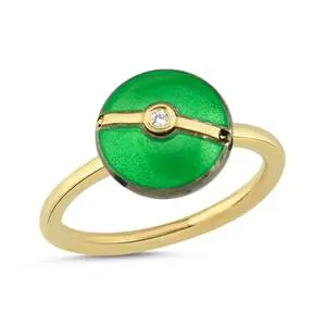 ECCE ARTISAN DIAMONDS Enamelled Mini Diamond 14k Yellow Gold Ring - Green