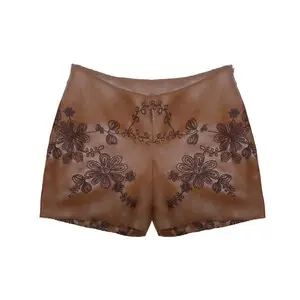 28NATELIER Embroidered Faux Leather Tailored Shorts
