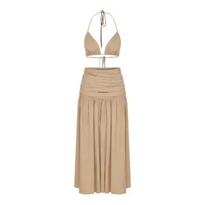 NAZLI CEREN Birdie Rouched Maxi Skirt - Brown