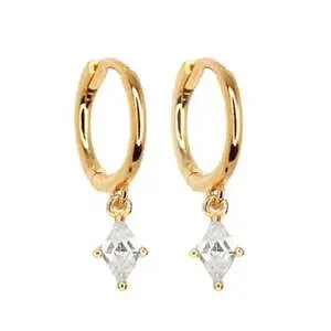 HARFI Gold Diamond Dangle Hoop Earrings - Gold/grey/white