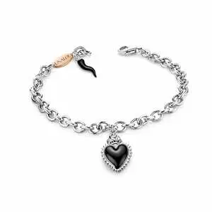 UNALOE Sterling Silver Bracelet With Heart And Cornicello Charms - Silver/black