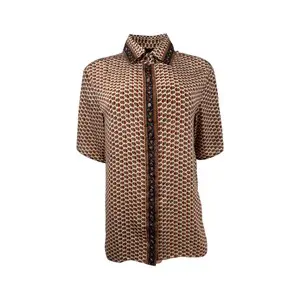 MONZLAPUR NEW YORK Embossed Botanic Short Sleeve Crepe Shirt Copper - Orange