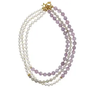 FARRA Amethyst And Freshwater Pearls Multi-strands Necklace - Yellow